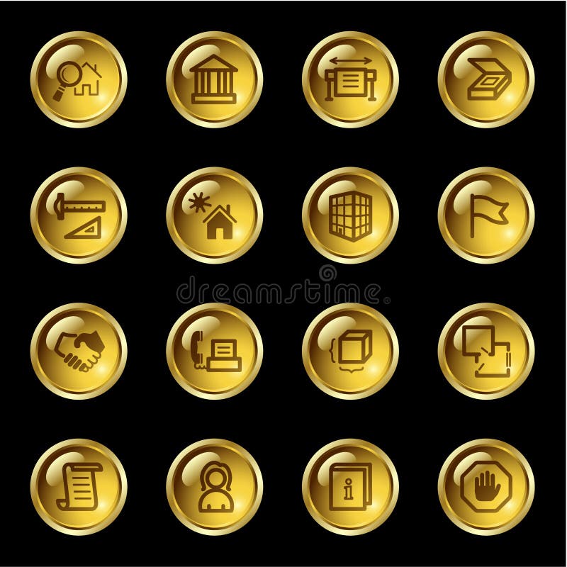 Shiny Buttons Icons Business Website Set Gold Stock Vector ...