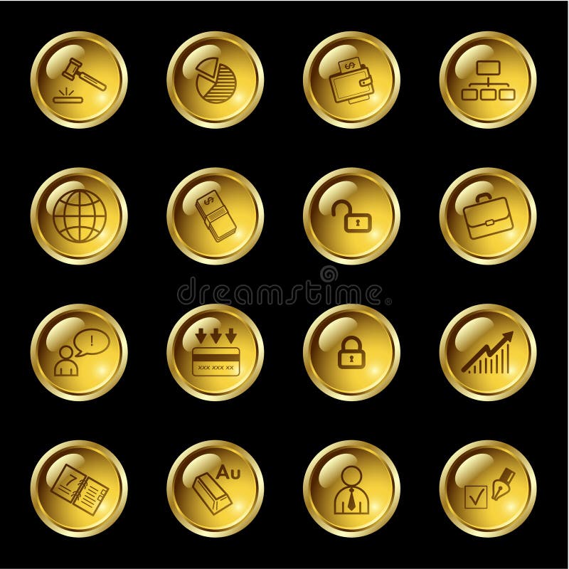 Shiny Buttons Icons Business Website Set Gold Stock Vector ...