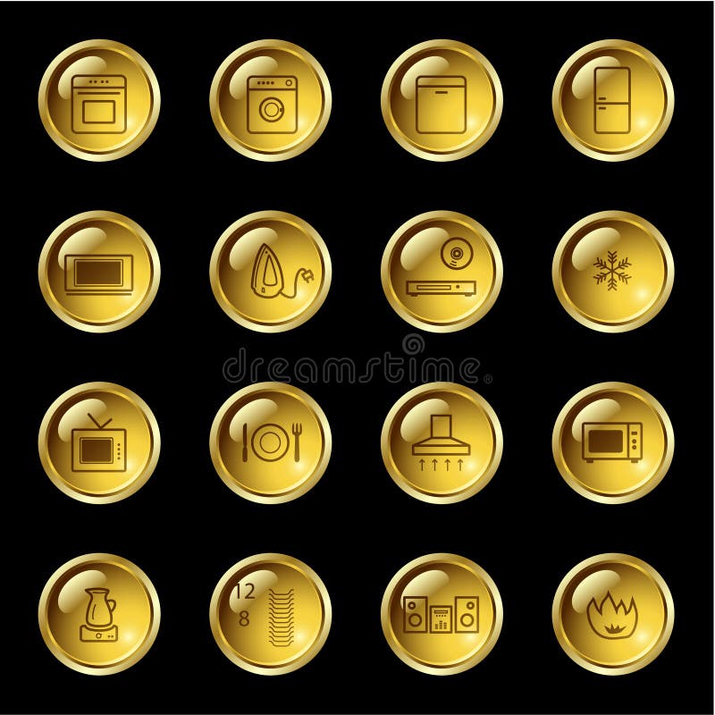Gold drop media icons stock vector. Illustration of sign - 4778914