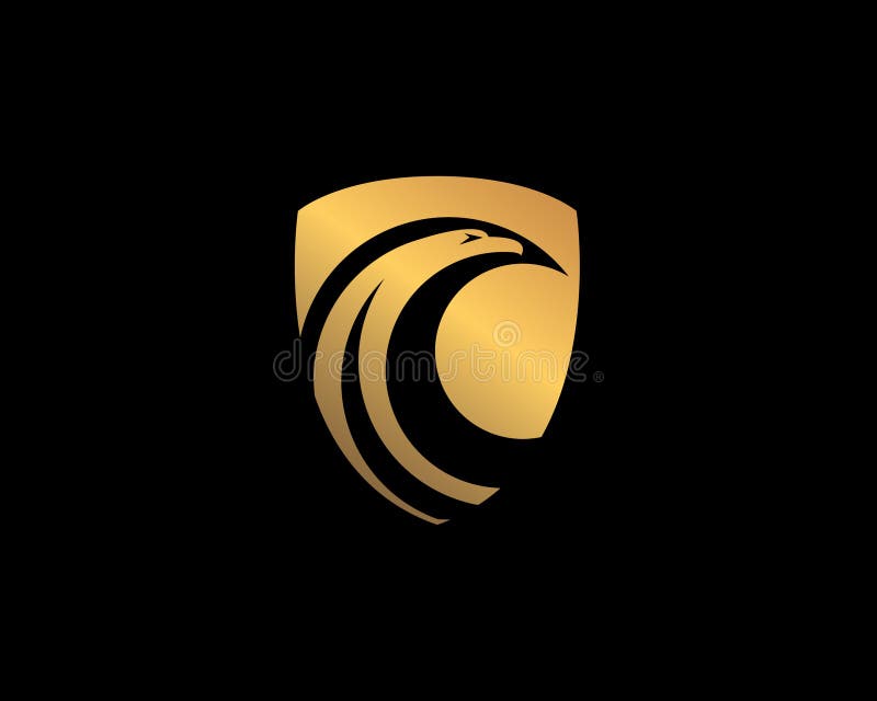 Gold Eagle Hawk Head Negative Space Inside a Golden Shield Stock Vector ...