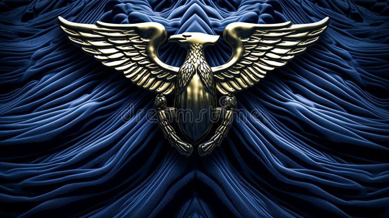 A Gold Eagle with a Shield on Its Chest is Displayed on a Blue ...