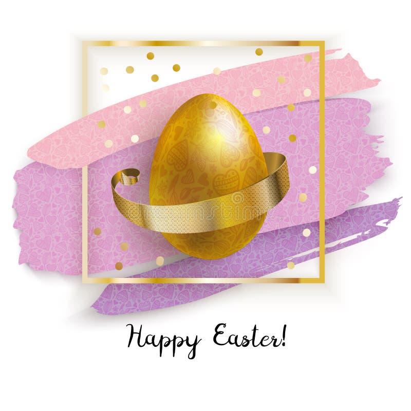 Gold Easter Egg in Gold Square with Beige Blots on Transparent ...