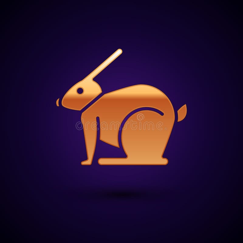 Gold Easter Rabbit Icon Isolated on Black Background. Easter Bunny ...