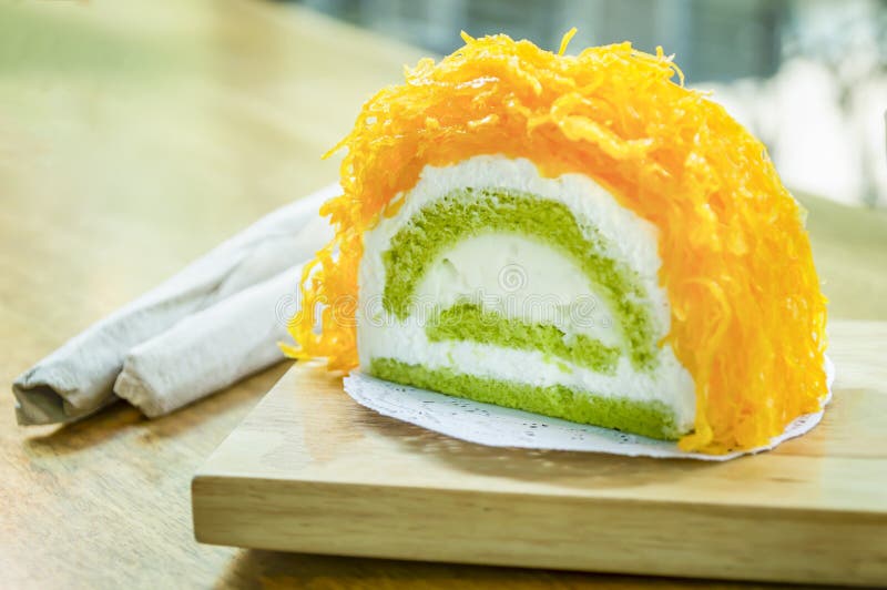 Gold Egg Yolk Thread Cakes or Cake Foi Tong Lava Cake. Stock Photo ...