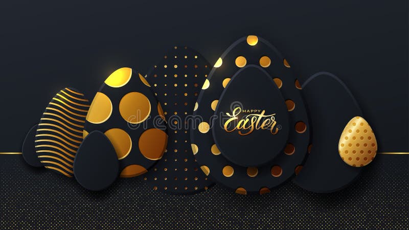 Gold Eggs, Happy Easter. Background of Golden and Black Egg with Dot ...