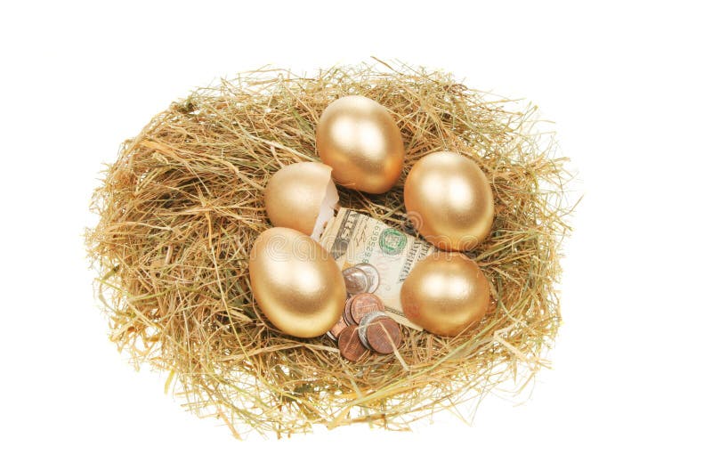 Gold eggs and money stock photo. Image of dime, nest - 12763366