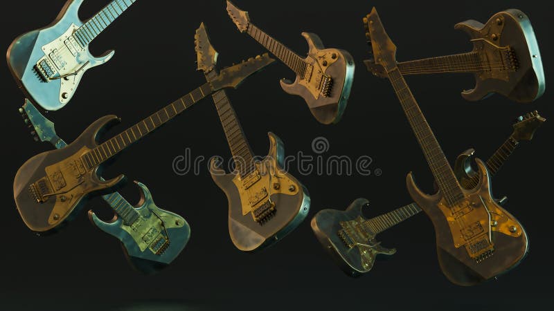Golden Electric Guitar Isolated on Dark Background, Rock Musical ...