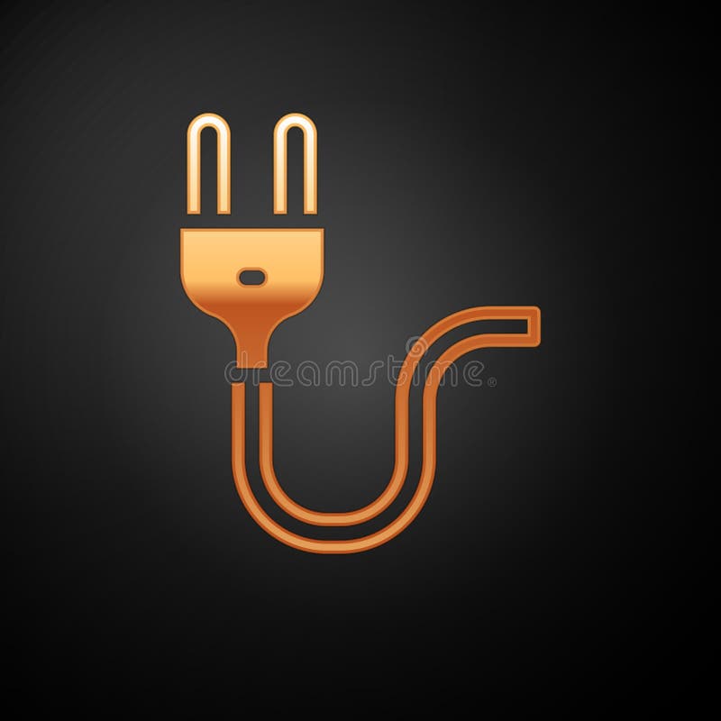 Gold Electric Plug Icon Isolated on Black Background. Concept of ...