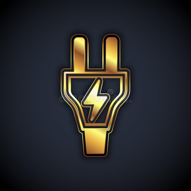 Gold Electric Plug Icon Isolated on Black Background. Concept of ...