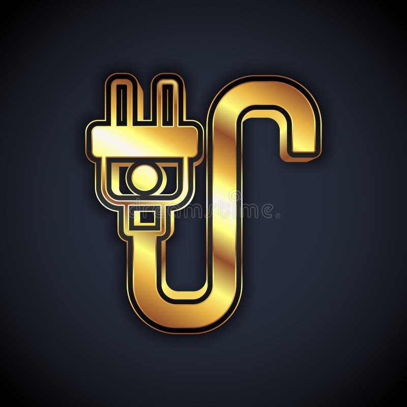 Gold Electric Plug Icon Isolated on Black Background. Concept of ...