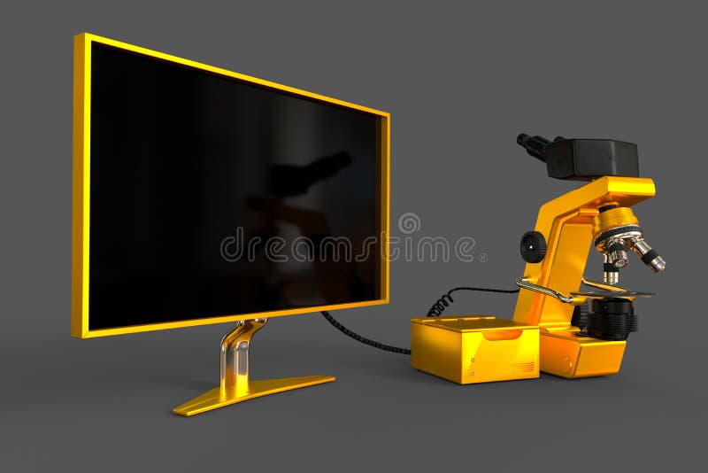 Gold Electronic Microscope, System Box and Empty Screen Isolated ...