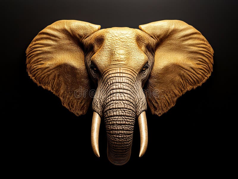 A Gold Elephant Head Mounted on a Wall Stock Photo - Image of gold ...