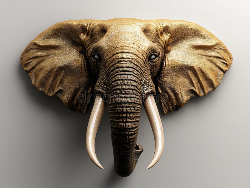 A Gold Elephant Head Mounted on a Wall Stock Photo - Image of gold ...