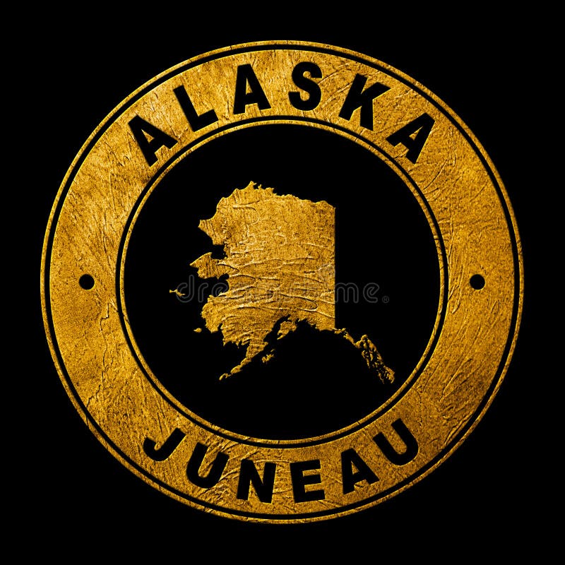 Gold Emblem of Alaska Map stock illustration. Illustration of metallic ...