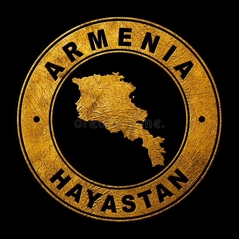 Gold Emblem of Armenia Map stock illustration. Illustration of label ...