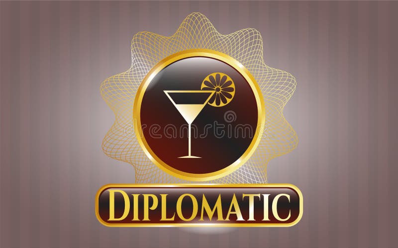Gold Emblem or Badge with Cocktail Glass Icon and Diplomatic Text ...