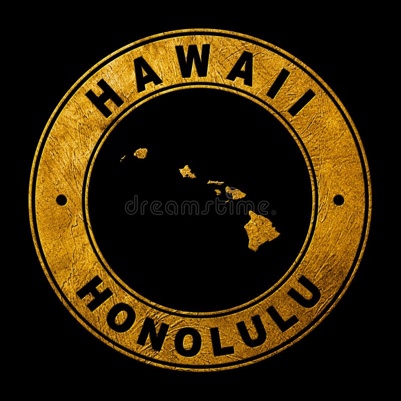 Gold Emblem of Hawaii Map stock illustration. Illustration of states ...
