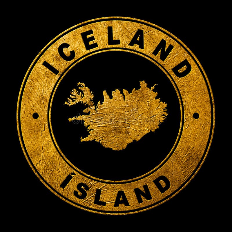 Gold Emblem of Iceland Map stock illustration. Illustration of souvenir ...