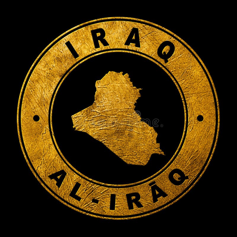 Gold Emblem of Iraq Map stock illustration. Illustration of stamp ...