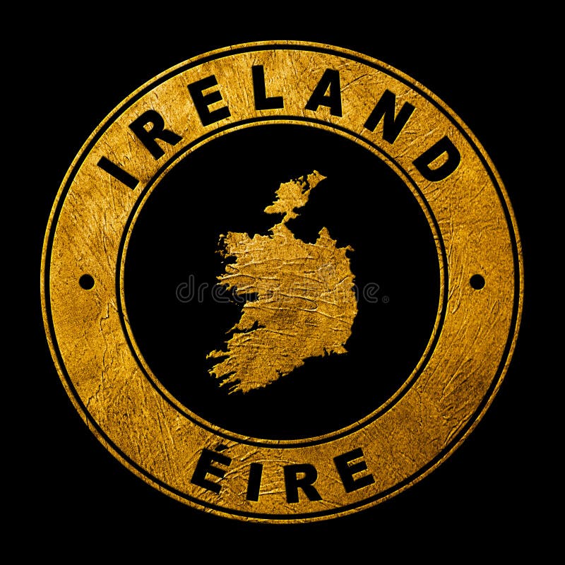 Gold Emblem of Ireland Map stock illustration. Illustration of seal ...