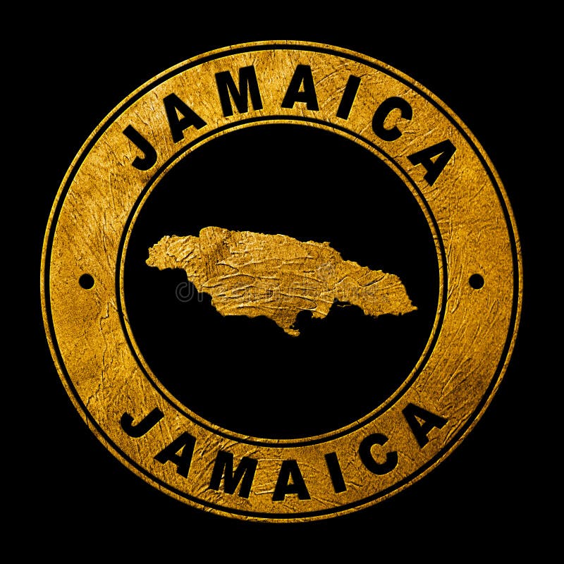 Gold Emblem of Jamaica Map stock illustration. Illustration of badge ...