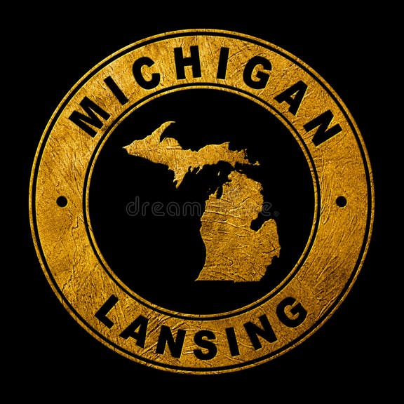 Gold Emblem of Michigan Map Stock Illustration - Illustration of ...