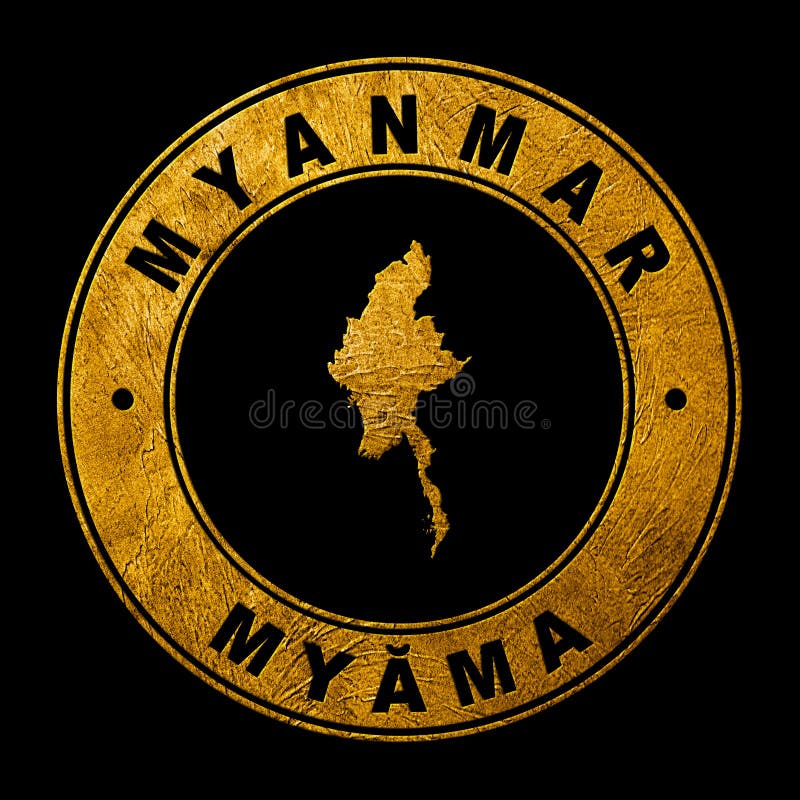 Gold Emblem of Myanmar Map stock illustration. Illustration of edition ...