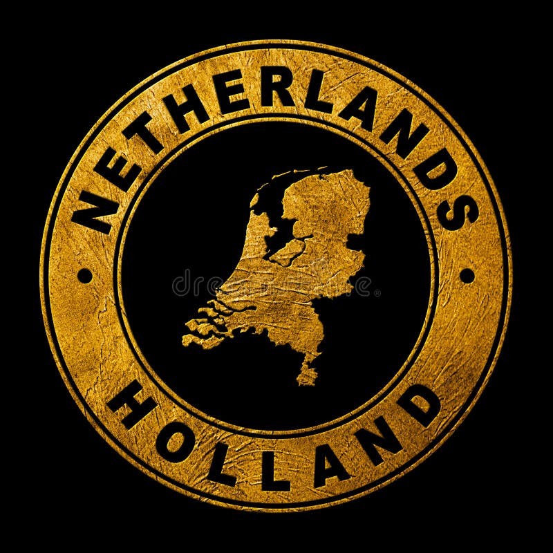 Gold Emblem of Netherlands Map Stock Illustration - Illustration of ...