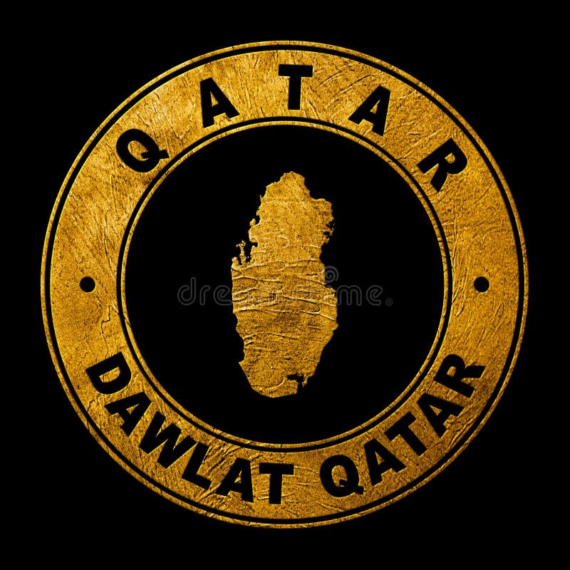Gold Emblem of Qatar Map stock illustration. Illustration of insignia ...