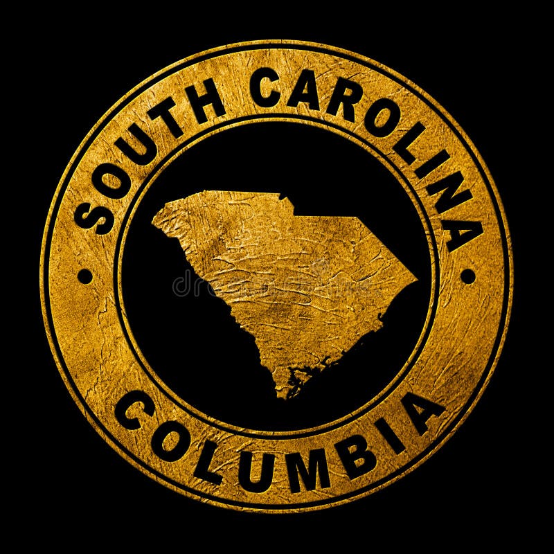 Gold Emblem of South Carolina Map Stock Illustration - Illustration of ...