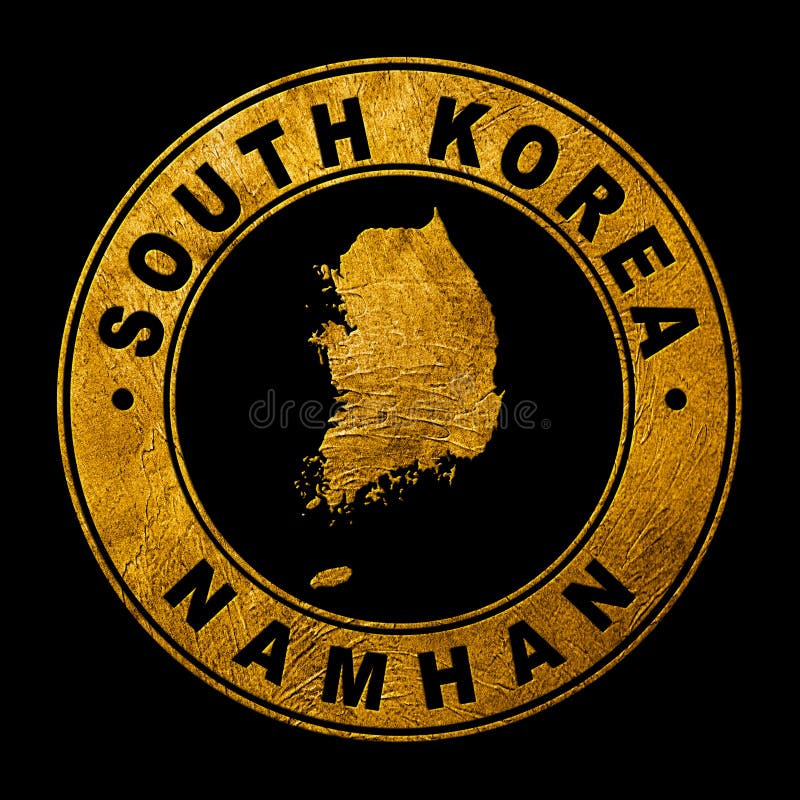 Gold Emblem of South Korea Map Stock Illustration - Illustration of ...