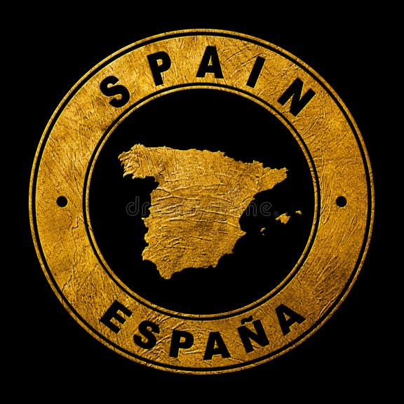 Gold Emblem of Spain Map stock illustration. Illustration of europe ...