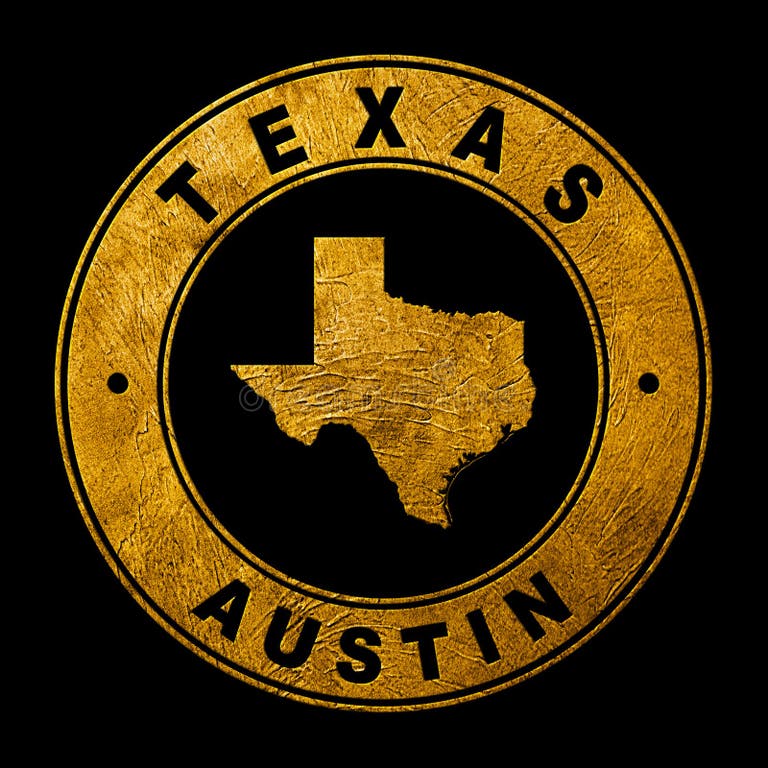Gold Emblem of Texas Map stock illustration. Illustration of decorative ...