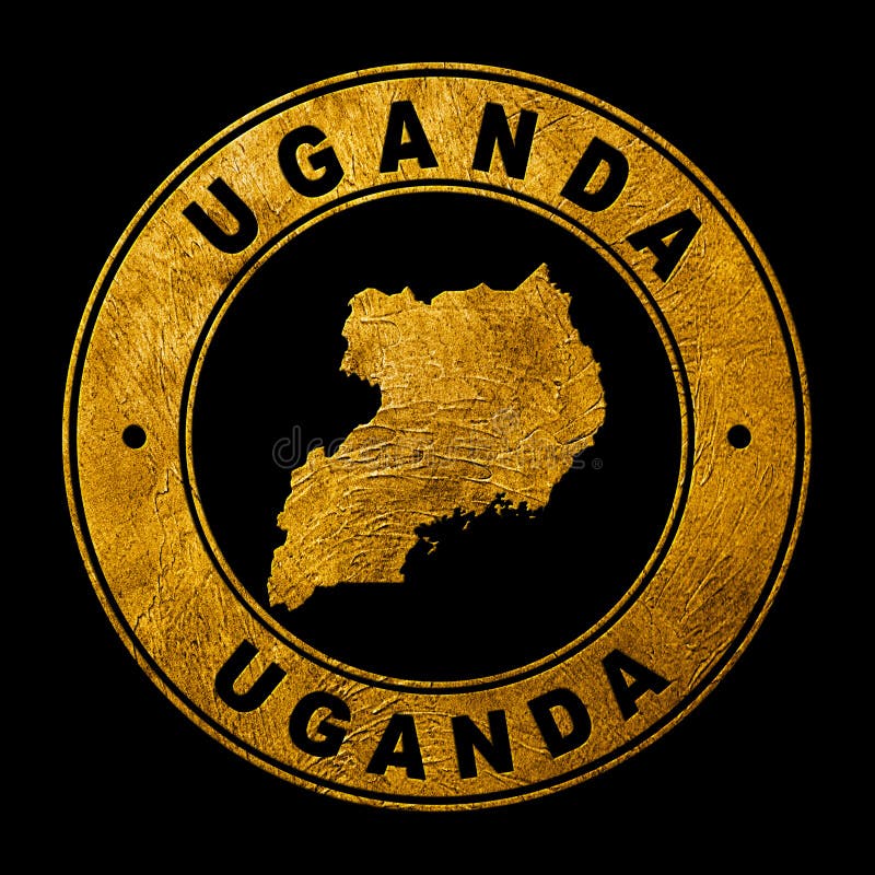 Gold Emblem of Uganda Map stock illustration. Illustration of stamp ...
