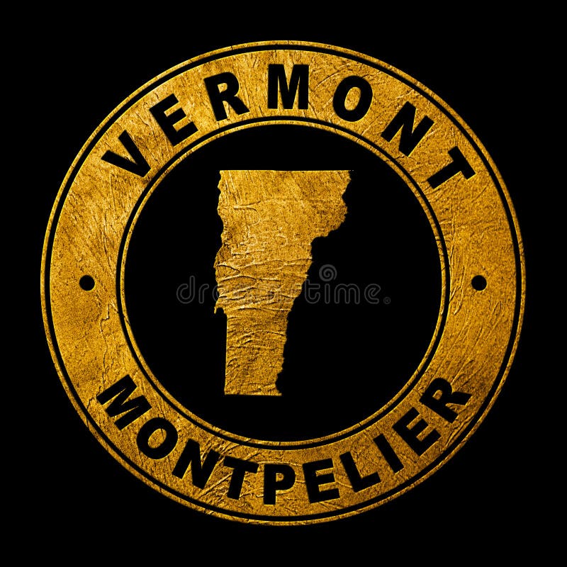 Gold Emblem of Vermont Map stock illustration. Illustration of american ...