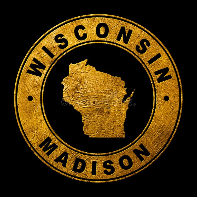 Gold Emblem of Wisconsin Map Stock Illustration - Illustration of ...
