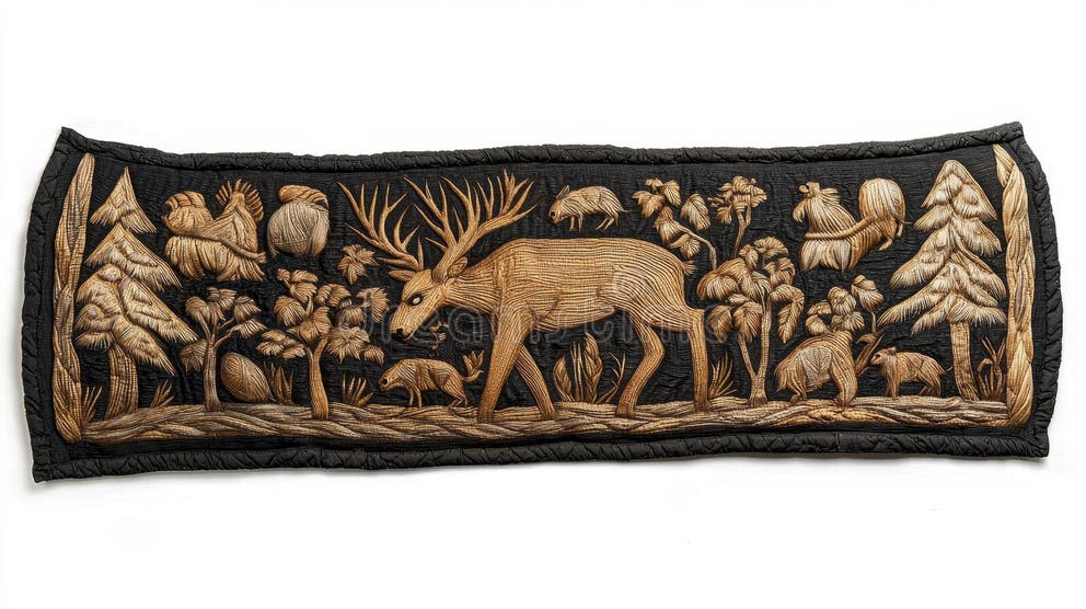 Gold Embroidered Forest Scene Patch with Deer Stock Illustration ...