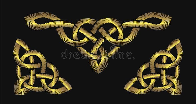 Gold Embroidery on a Black Background. Celtic Patterns Stock Vector ...