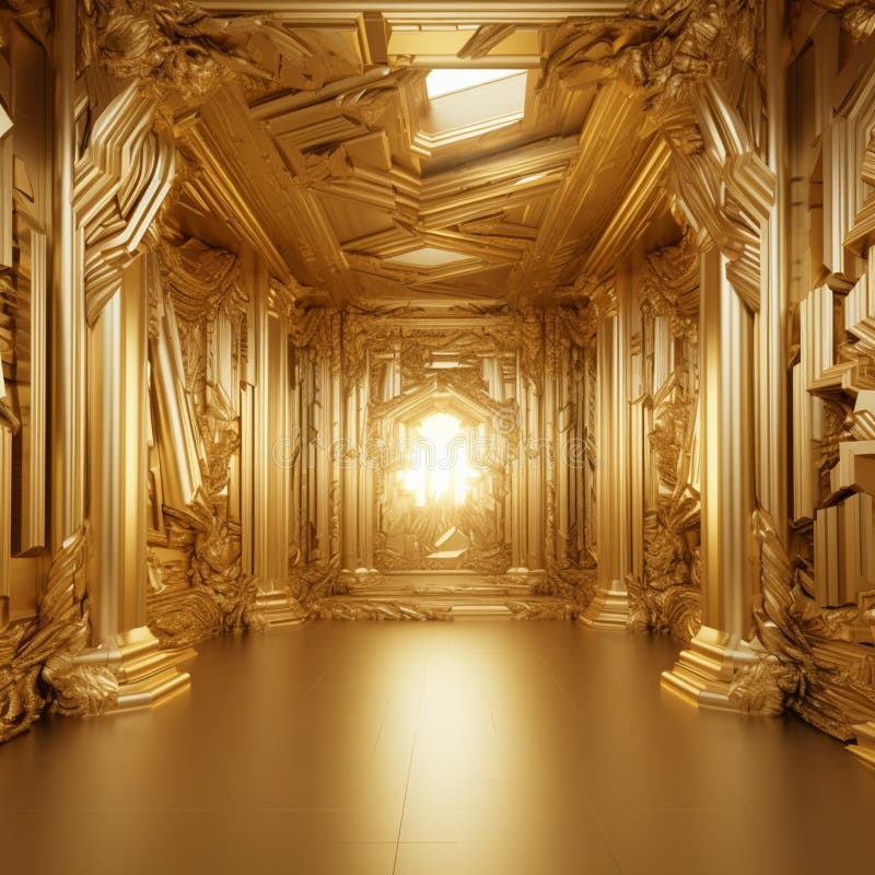 Gold Empty Room Background with Window. Generative Ai. Modern ...