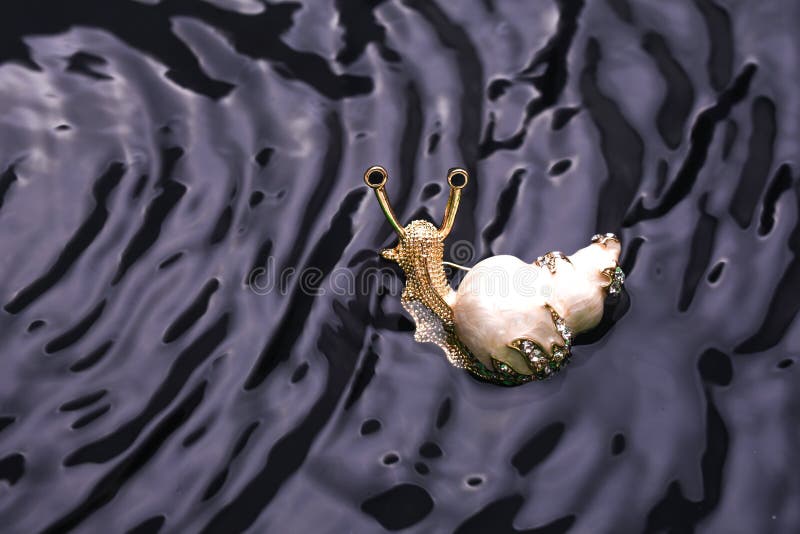 Gold Enamel Brooch Snail with Diamonds in the Water Stock Image - Image ...