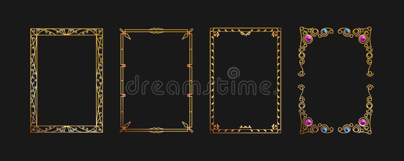 Gold Engraved Frame Inlaid with Jewelry Stones. Gold Frame Template in ...