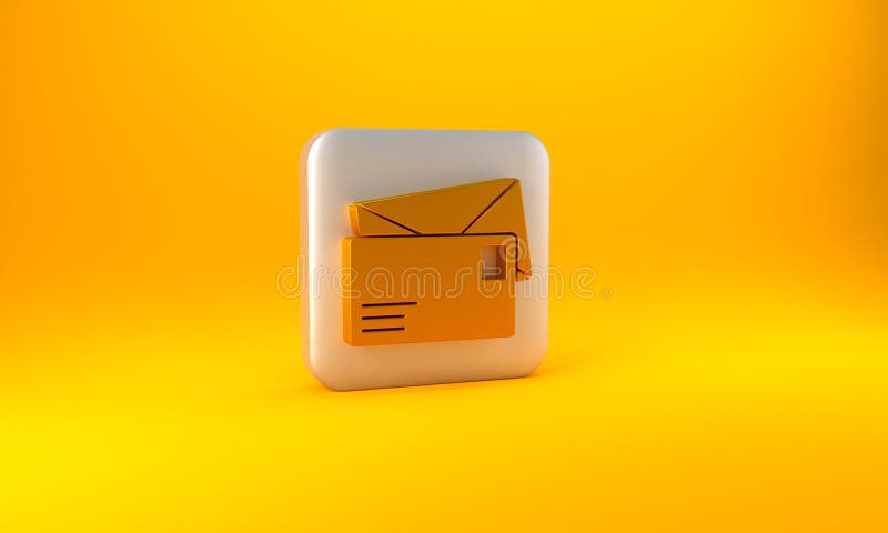 Gold Envelope Icon Isolated on Yellow Background. Email Message Letter ...
