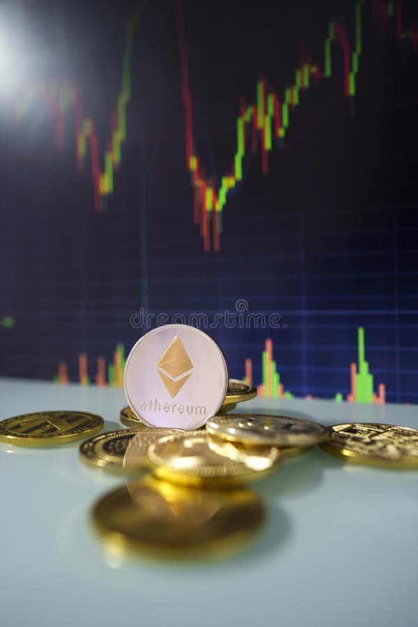 Gold Ethereum with Candle Stick Graph Chart and Digital Background ...