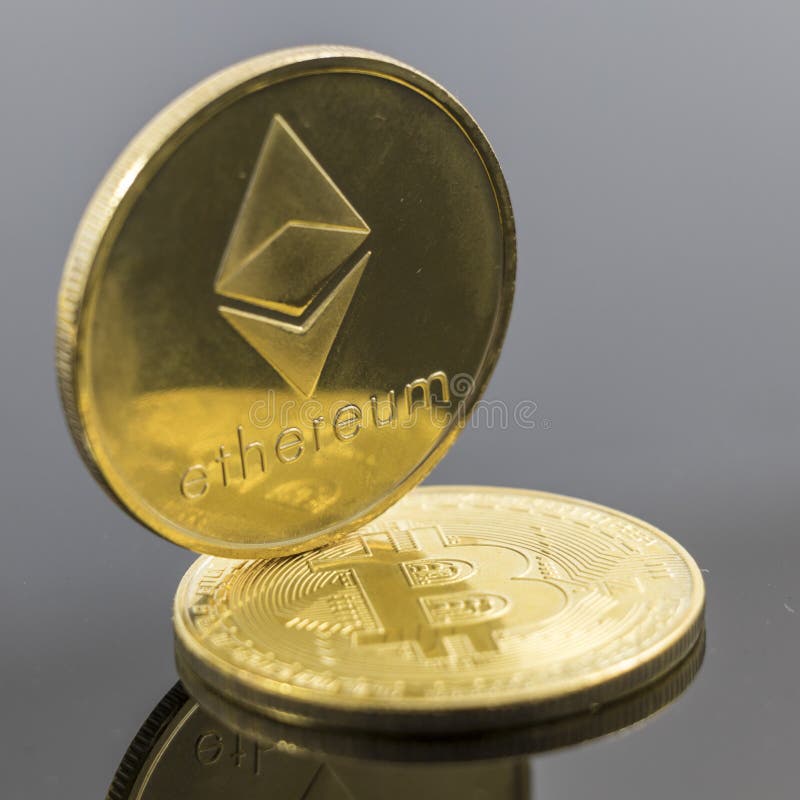 Gold Etherium Token on a Bitcoin Token Editorial Photography - Image of ...