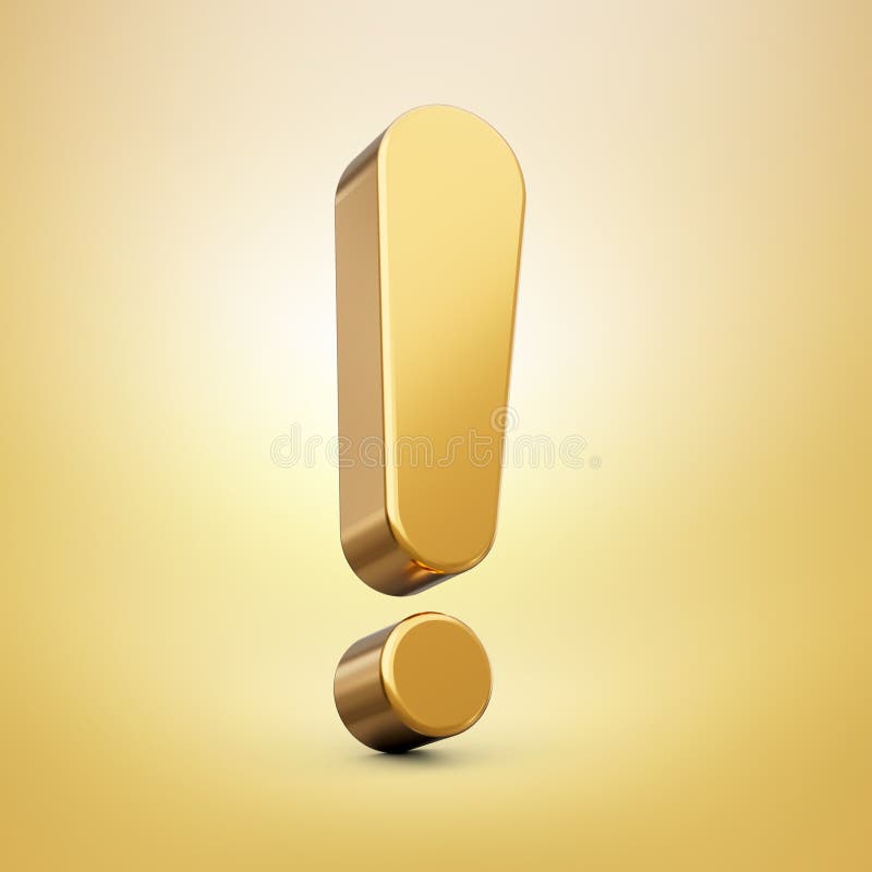 Gold Exclamation Mark , Isolated on Golden Background 3d Illustration ...