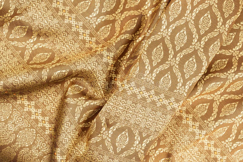 Gold Fabric Thai Pattern Abstract Background and Texture Textile Stock ...