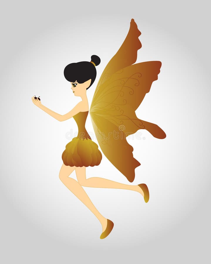 Gold Fairy Fly Carrying Berries Stock Vector - Illustration of mystery ...