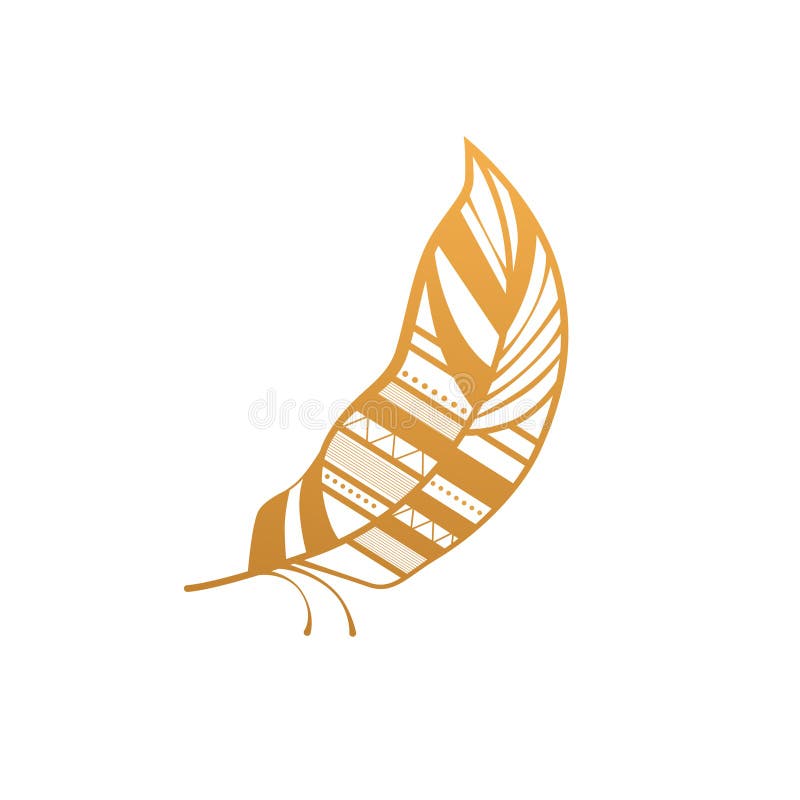 Gold Feather with Different Pattern and Native Ethnic Ornament Stock ...