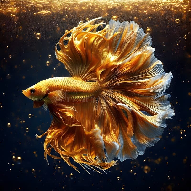 Gold Fighting Fish on Black Background Stock Illustration ...