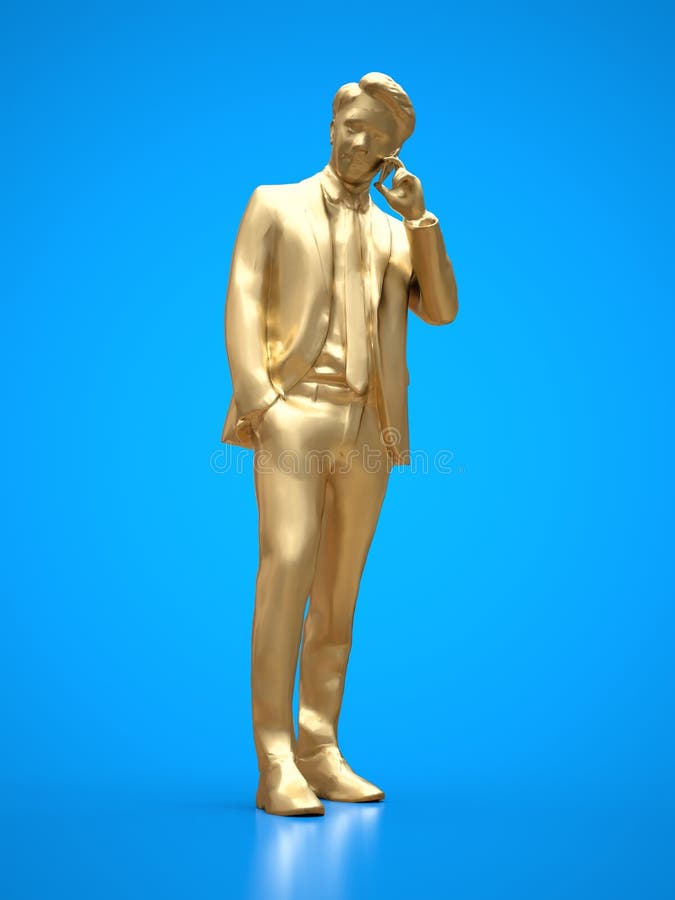 Gold Figure Businessmen Talking on the Phone. 3d Rendering Stock ...